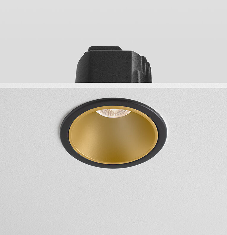 IRIS - Anti Glare Tiltable Downlight Modular Black with Gold Baffle ...